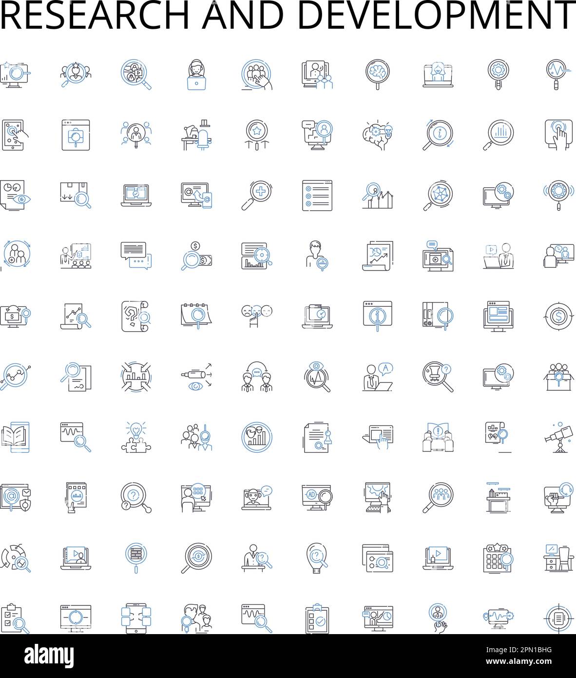 Research and development outline icons collection. Research ...