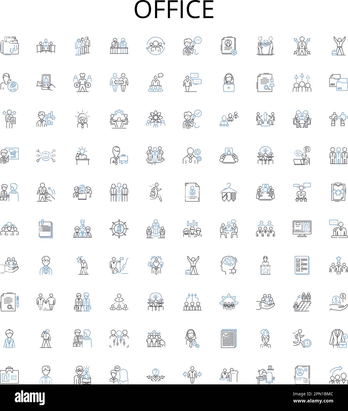 Office outline icons collection. Workplace, Desk, Chair, Computers ...