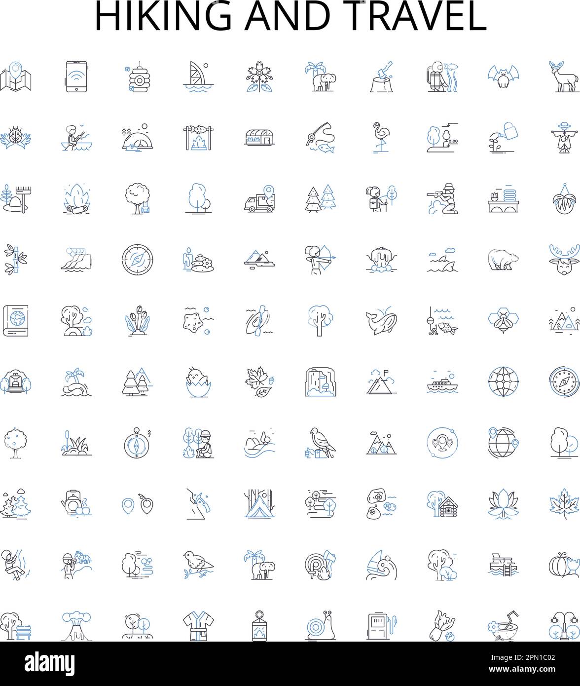 Hiking and travel outline icons collection. Hiking, travel, trekking, exploration, trails ...