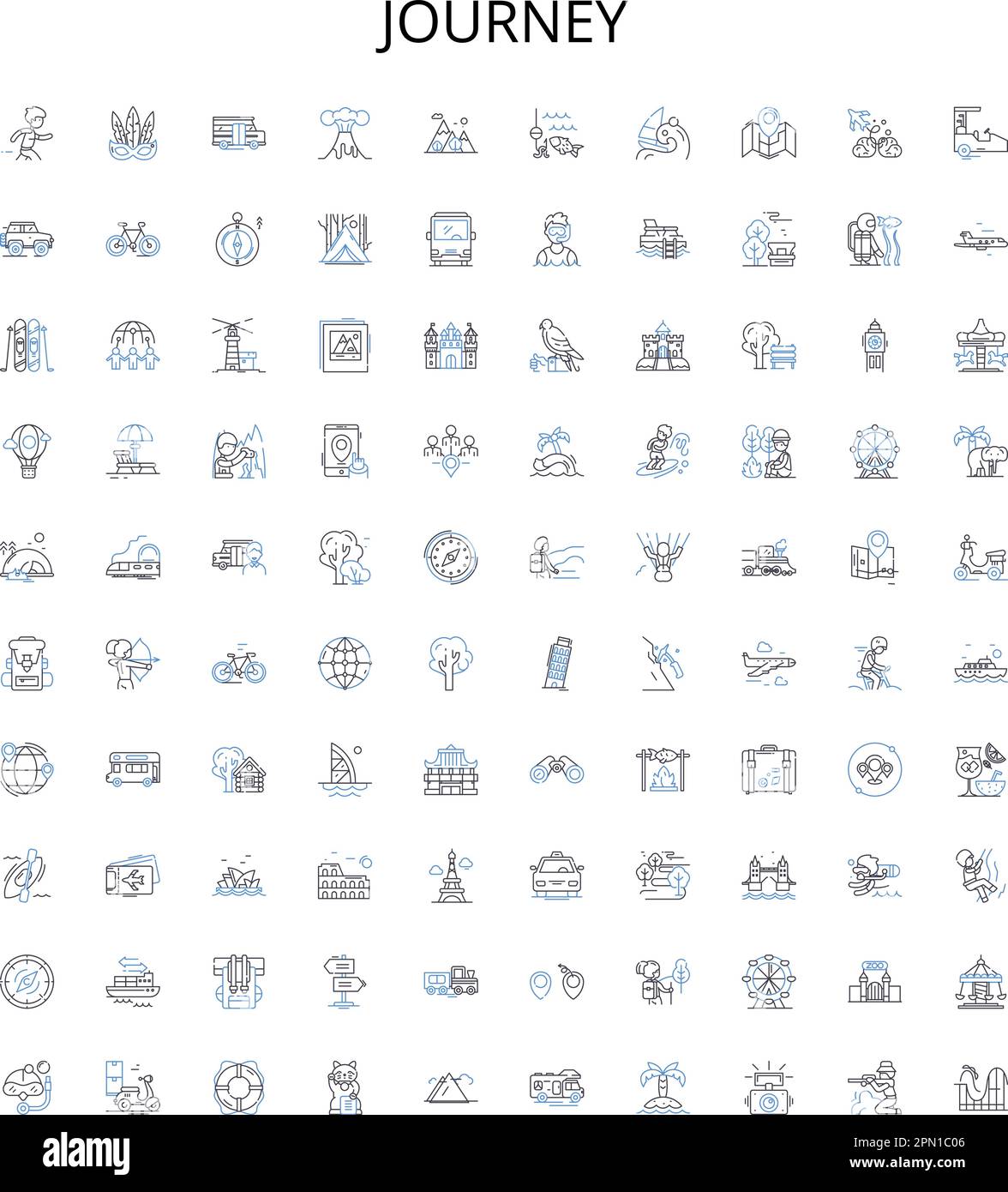 Journey outline icons collection. Travel, Voyage, Trek, Adventure ...