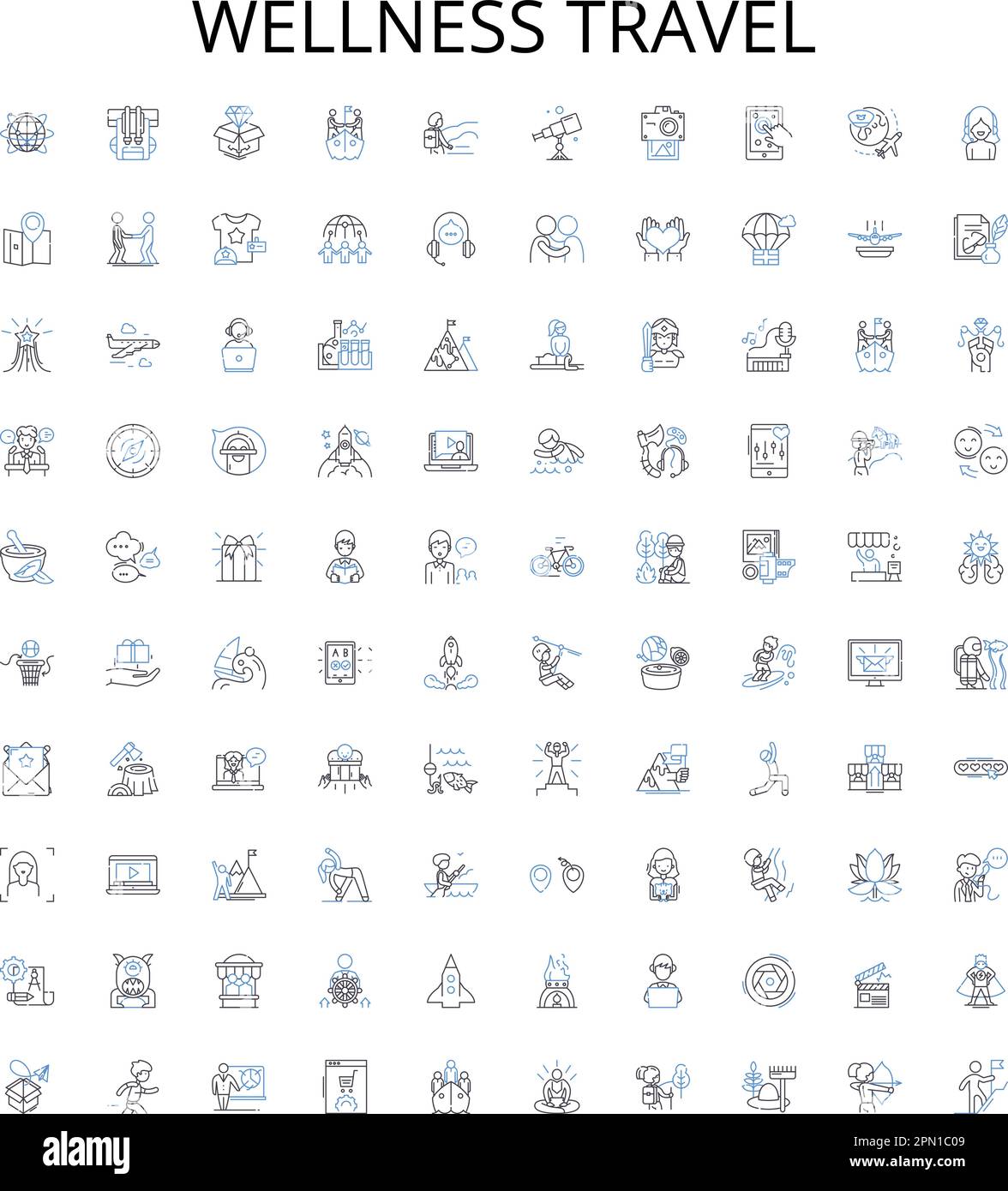 Wellness travel outline icons collection. Wellness, travel, retreat ...