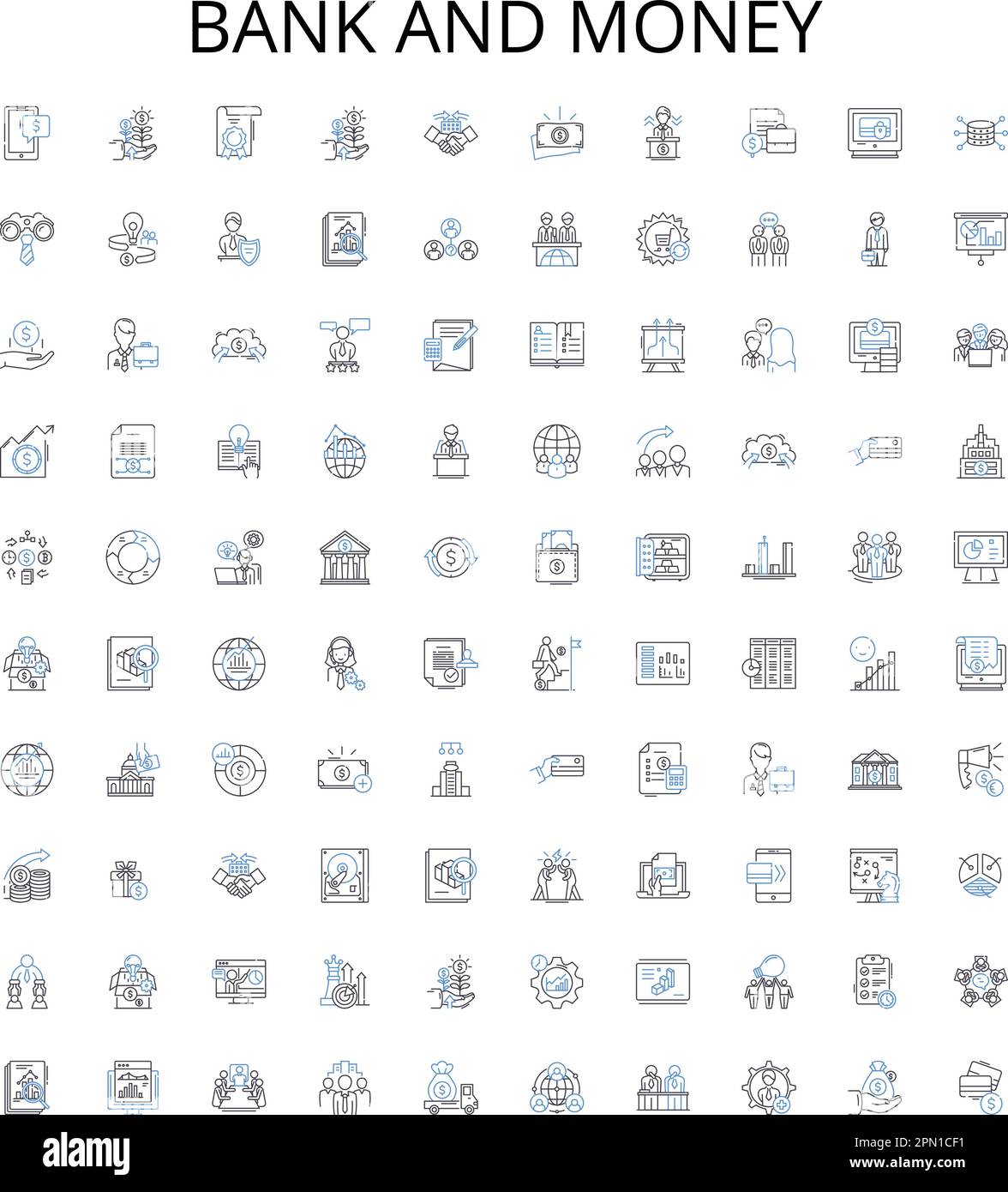 Bank and money outline icons collection. Bank, Money, Credit, ATM, Loan ...