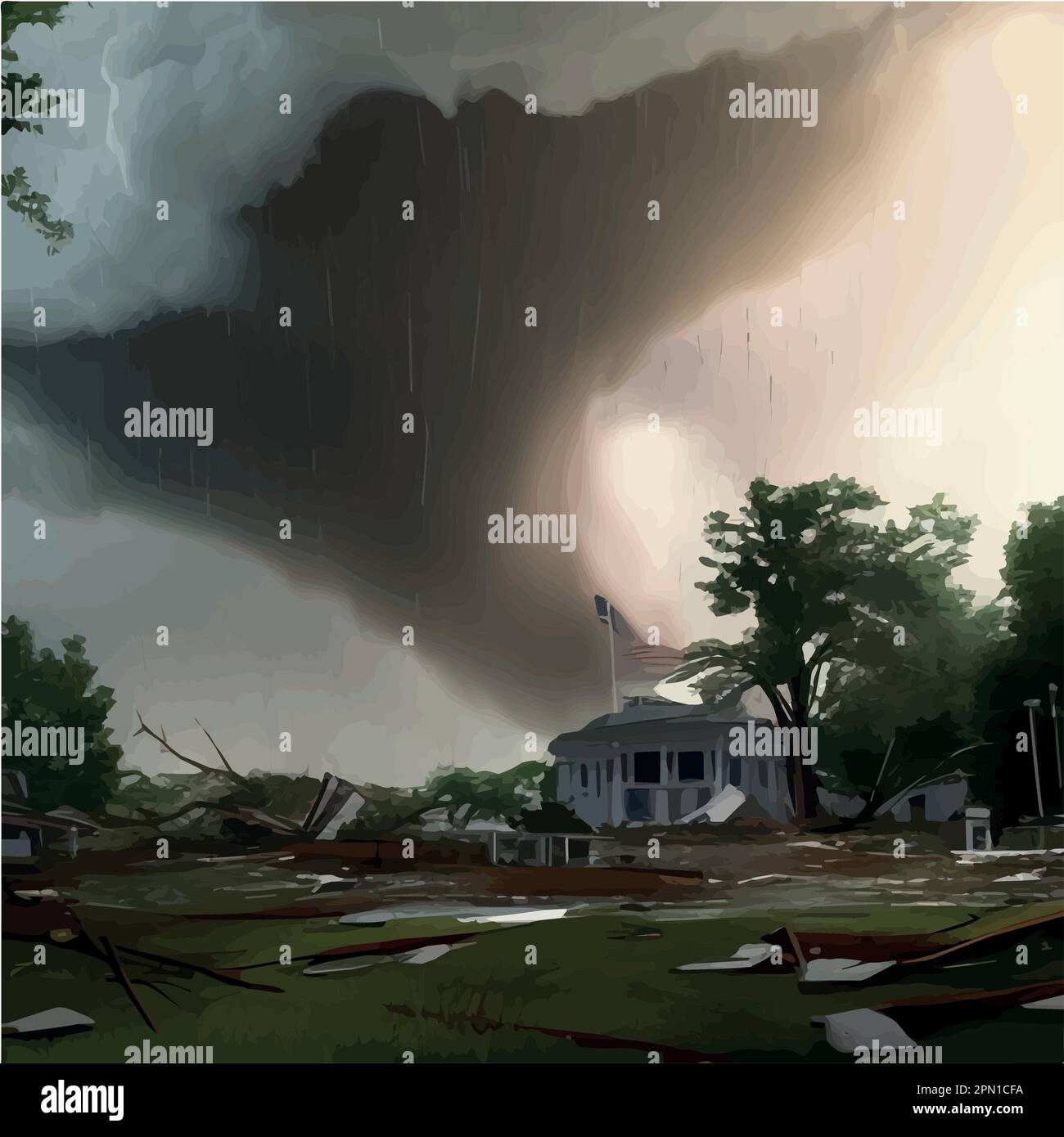 Destroyed buildings tornado Stock Vector Images - Alamy