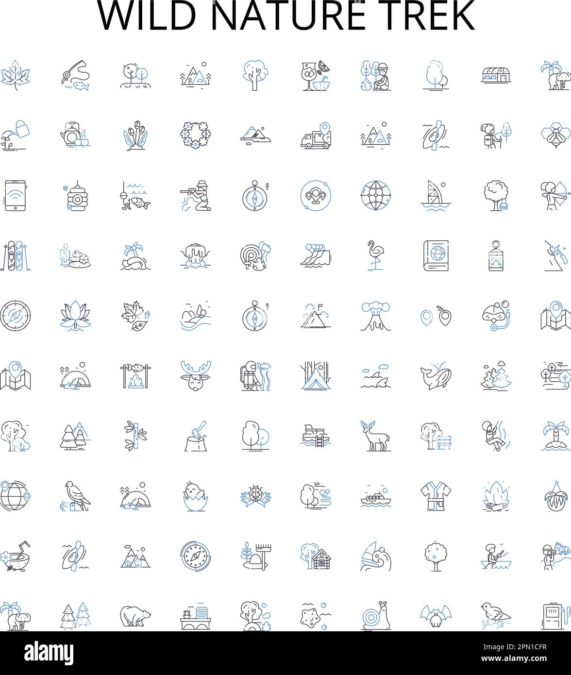 Wild nature trek outline icons collection. forest, trekking, wild ...