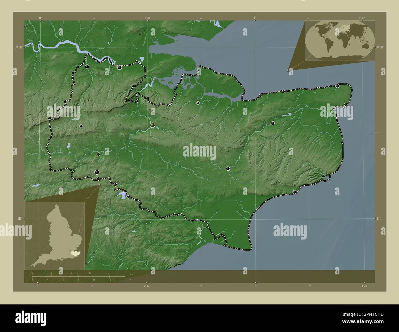 Kent, administrative county of England - Great Britain. Elevation map ...