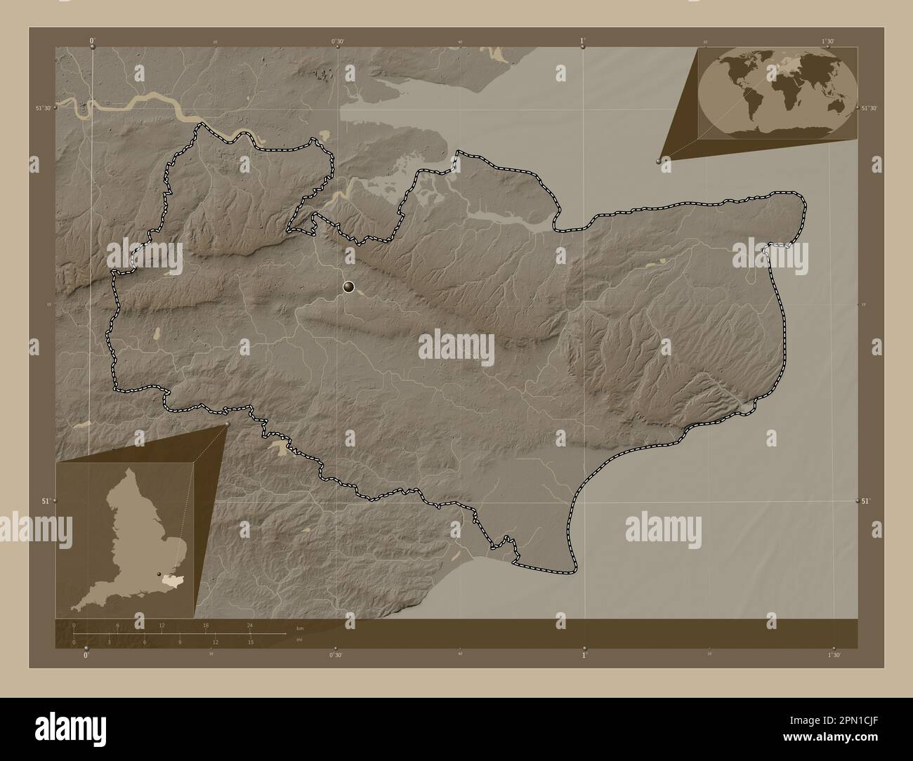Kent, administrative county of England - Great Britain. Elevation map ...