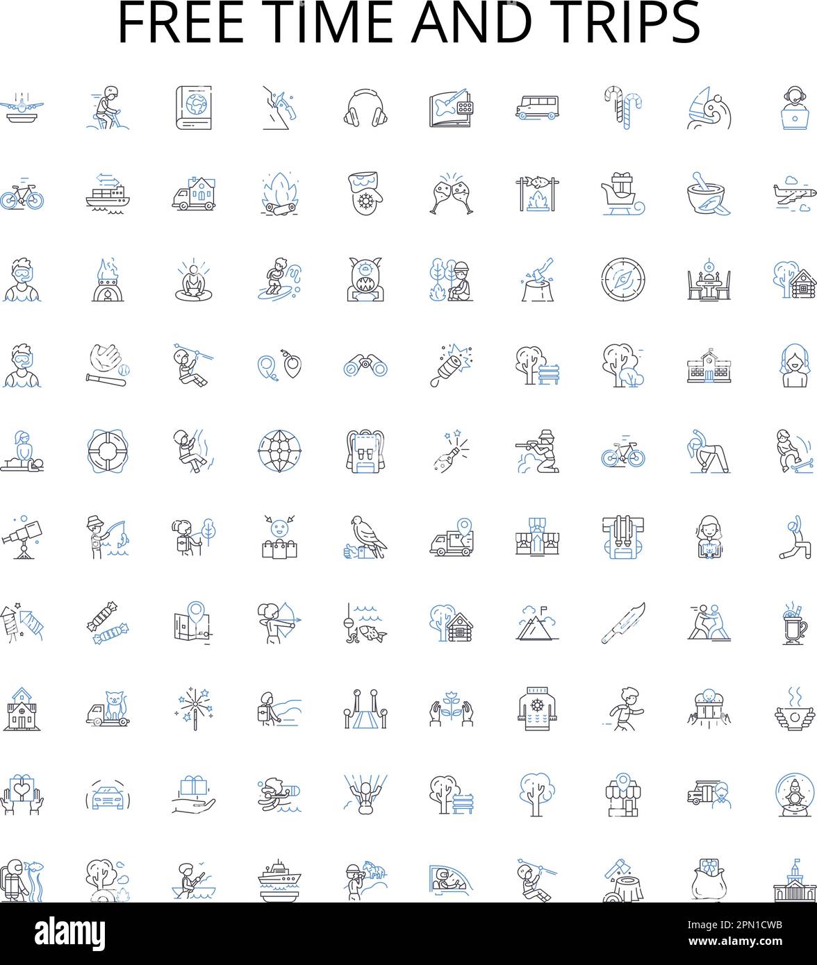 Free time and trips outline icons collection. Leisure, Vacation ...