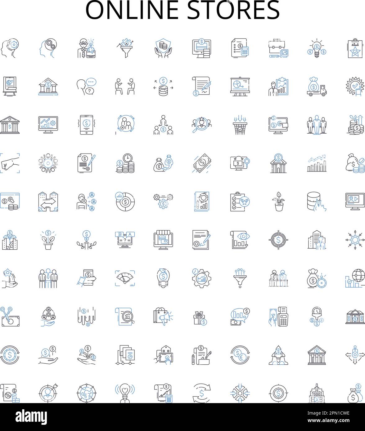 Online stores outline icons collection. e-commerce, shopping, stores ...