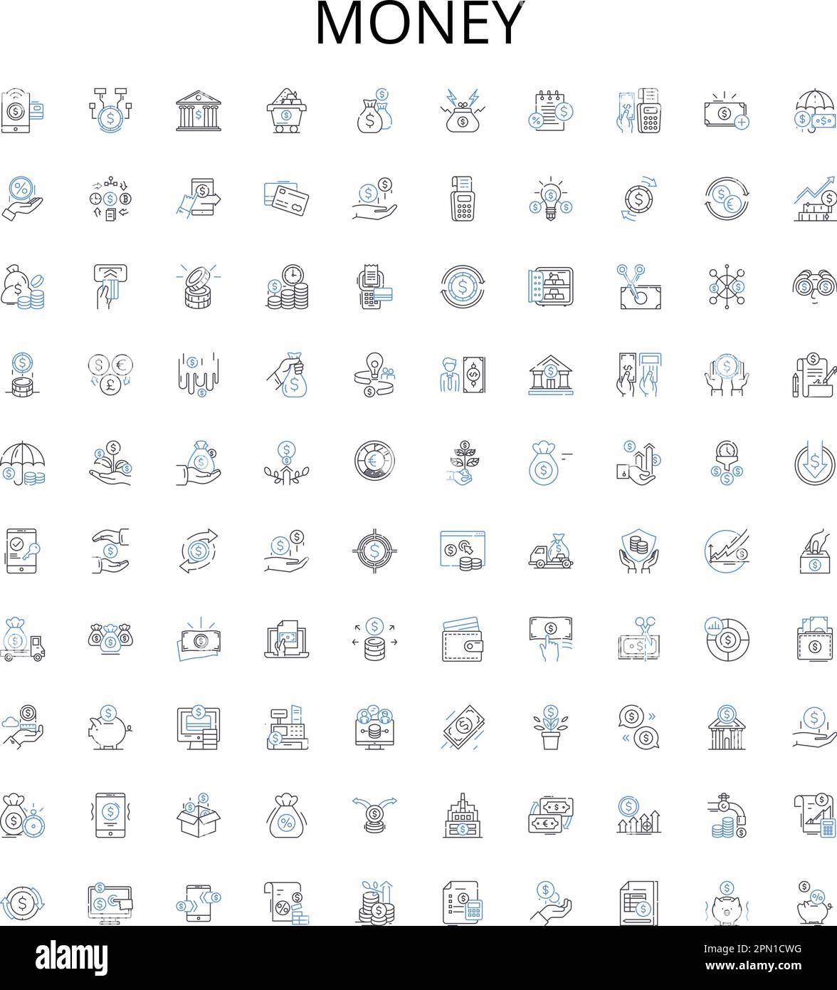 Money outline icons collection. Cash, wealth, funds, coin, currency ...