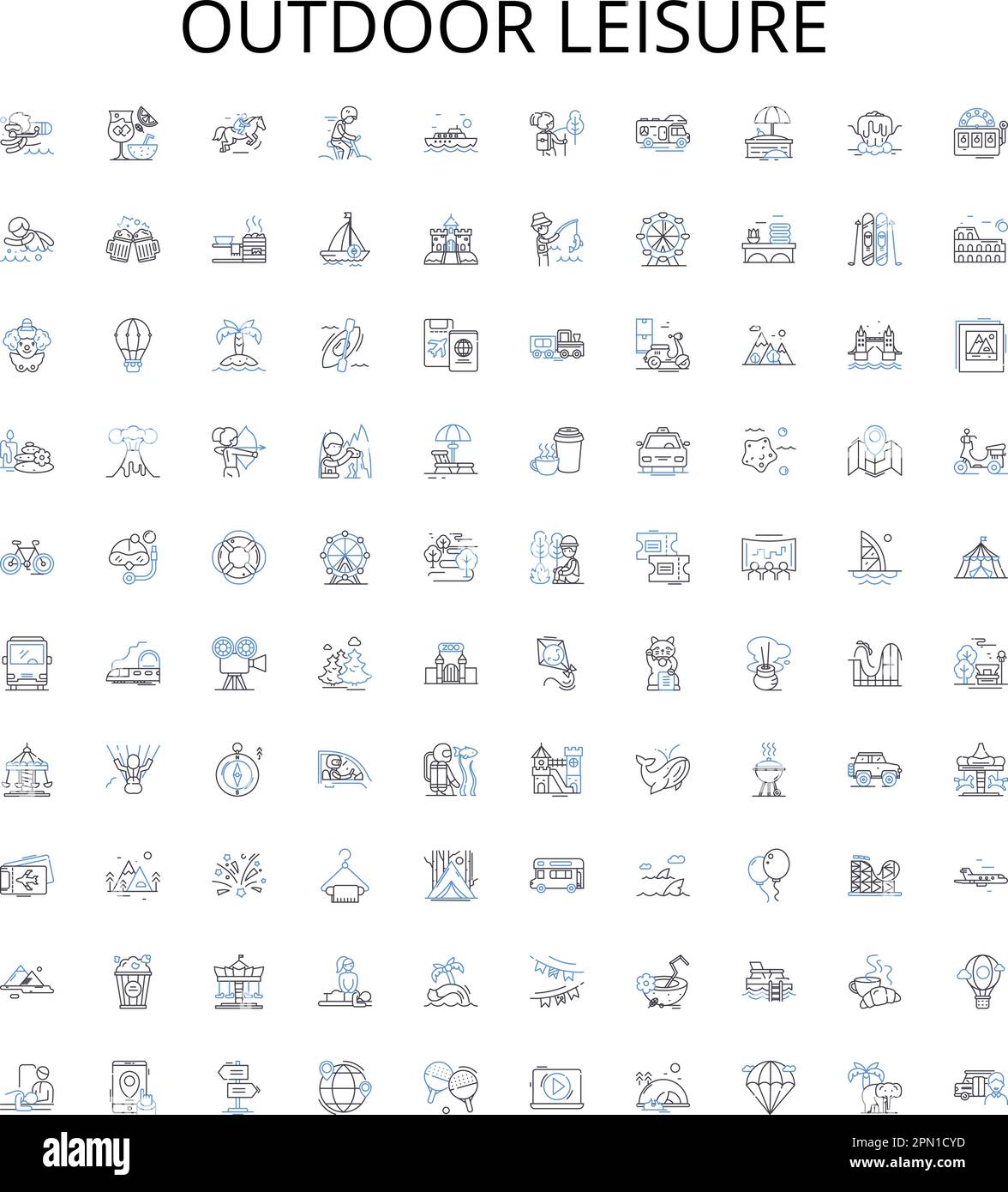 Outdoor leisure outline icons collection. Hiking, Camping, Climbing ...