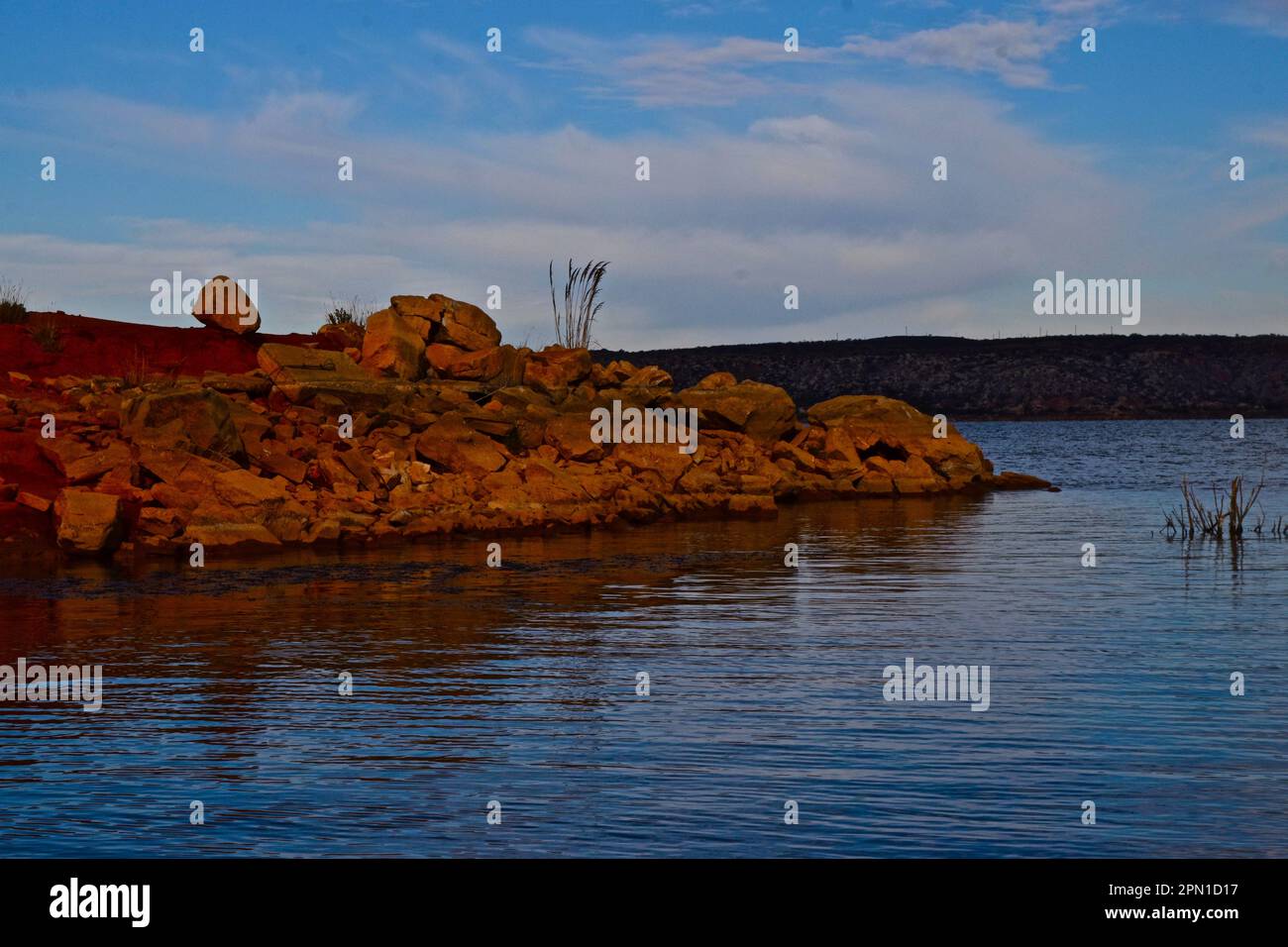 Peninsula into Lake Meredith, Texas at dawn near Amarillo in the Texas ...