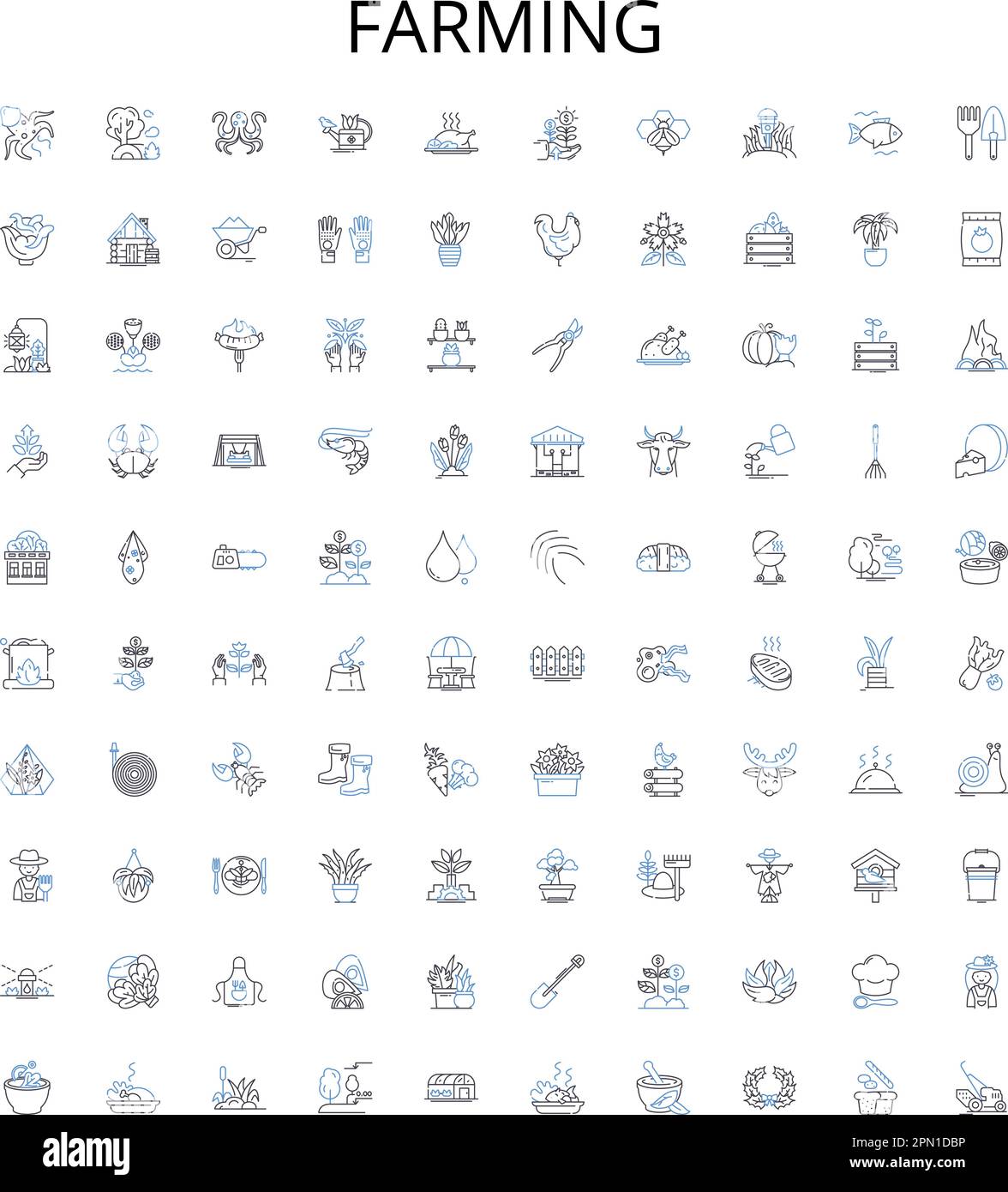 Farming outline icons collection. Cropping, Cultivation, Plowing ...