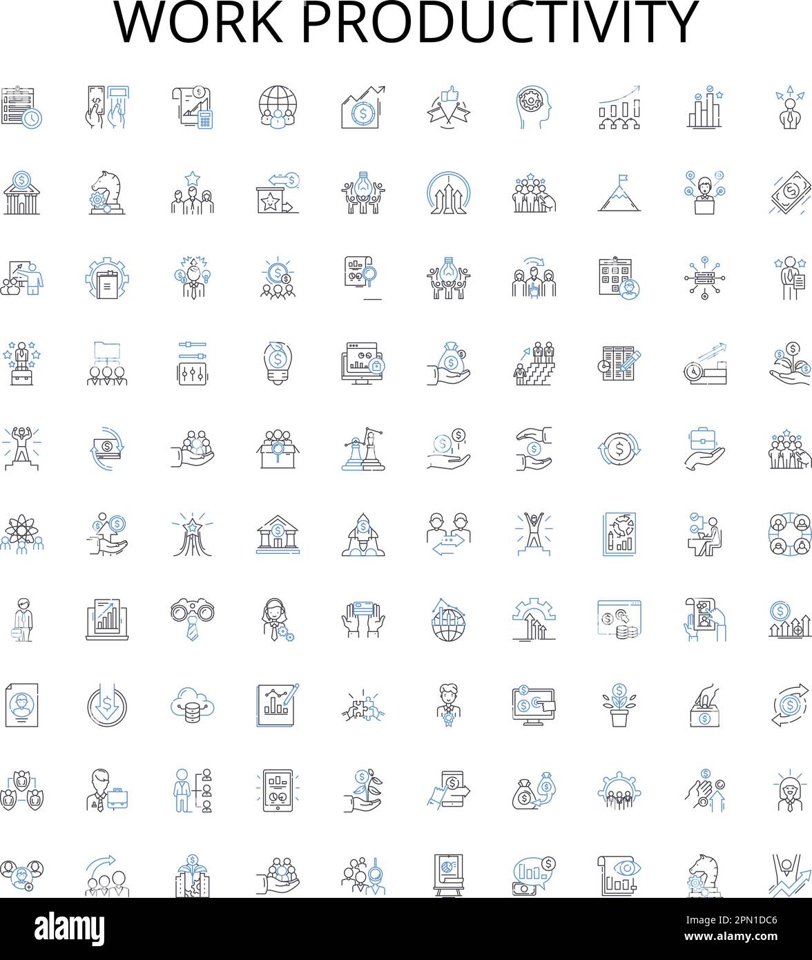 Work productivity outline icons collection. Productivity, work, efficiency, output, results ...