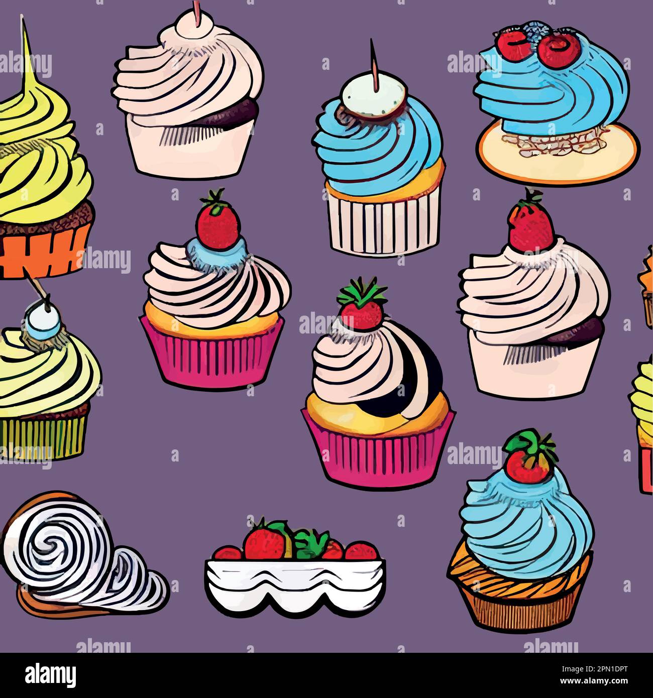 Set of cute vector cupcakes and muffins on color background, vector illustration Stock Vector ...