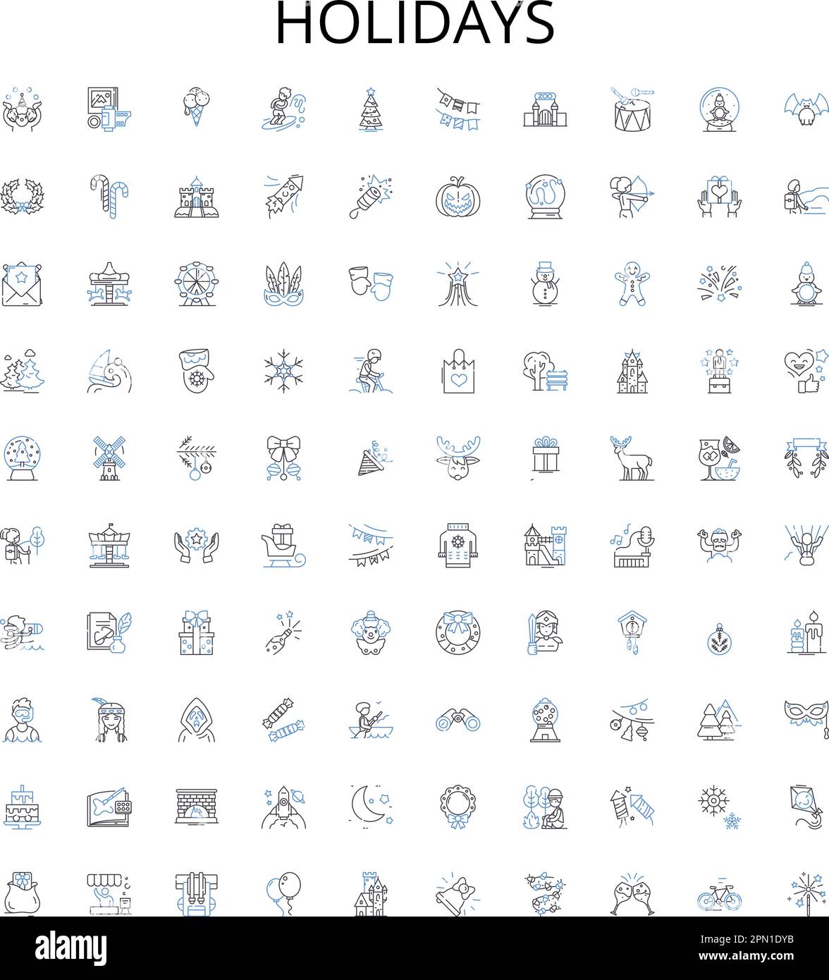 Holidays outline icons collection. Vacation, Festive, Trip, Celebration ...