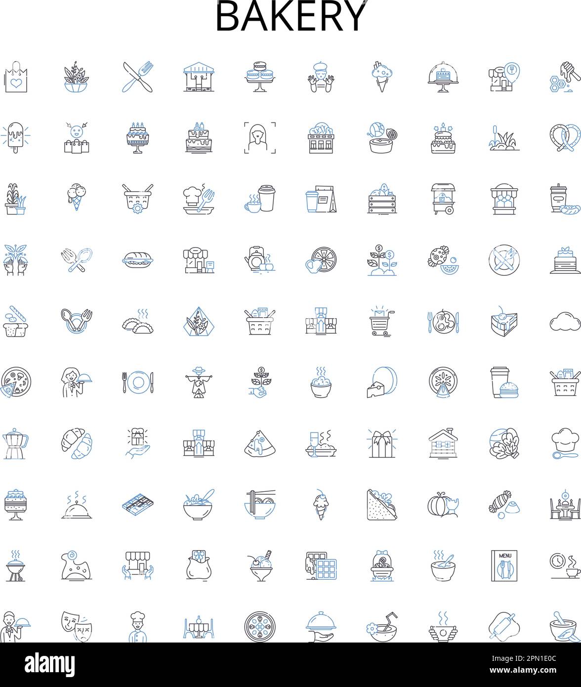 Bakery outline icons collection. bread, pastry, cake, muffin, croissant ...
