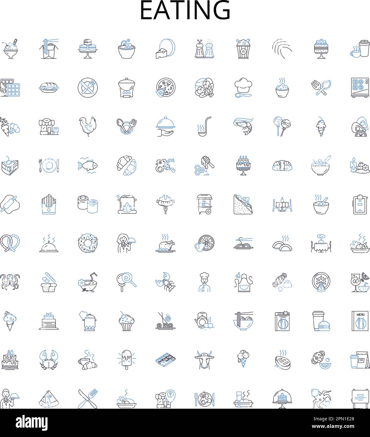 Eating outline icons collection. Devour, Munch, Nibble, Chew, Digesting ...
