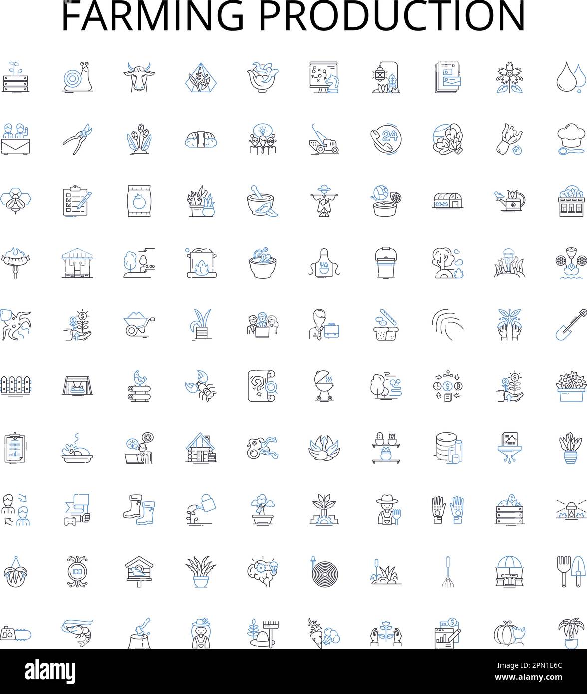Farming production outline icons collection. Agriculture, Cultivation, Crops, Harvesting, Sowing ...