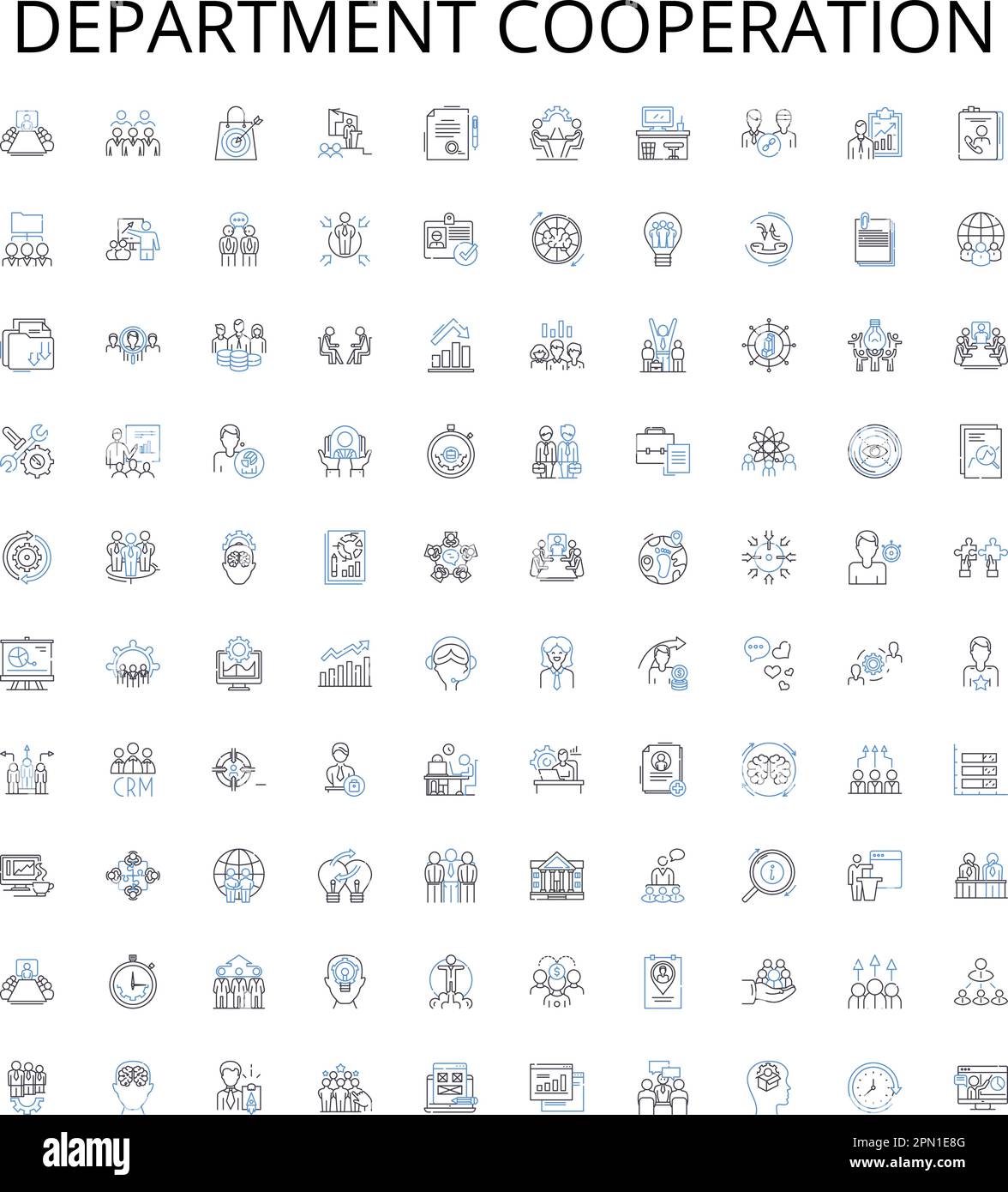 Department cooperation outline icons collection. Coordination ...
