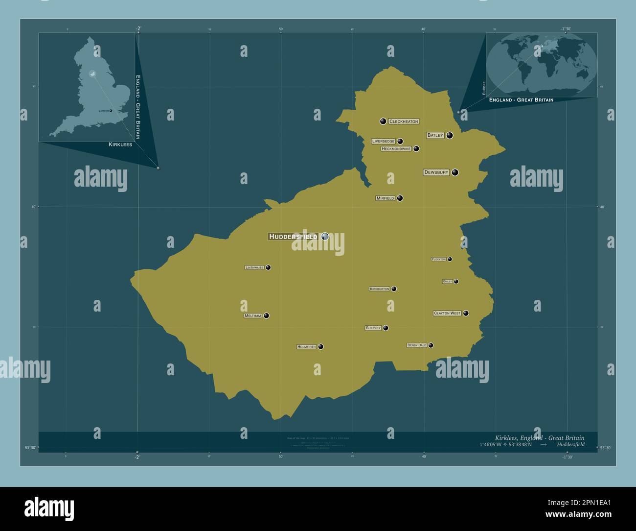 Kirklees, administrative county of England - Great Britain. Solid color ...