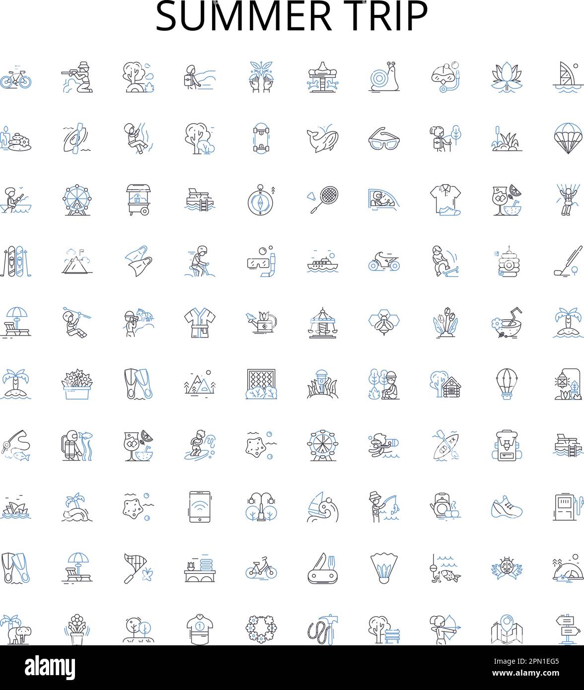 Summer trip outline icons collection. Tour, Vacation, Holiday, Getaway ...