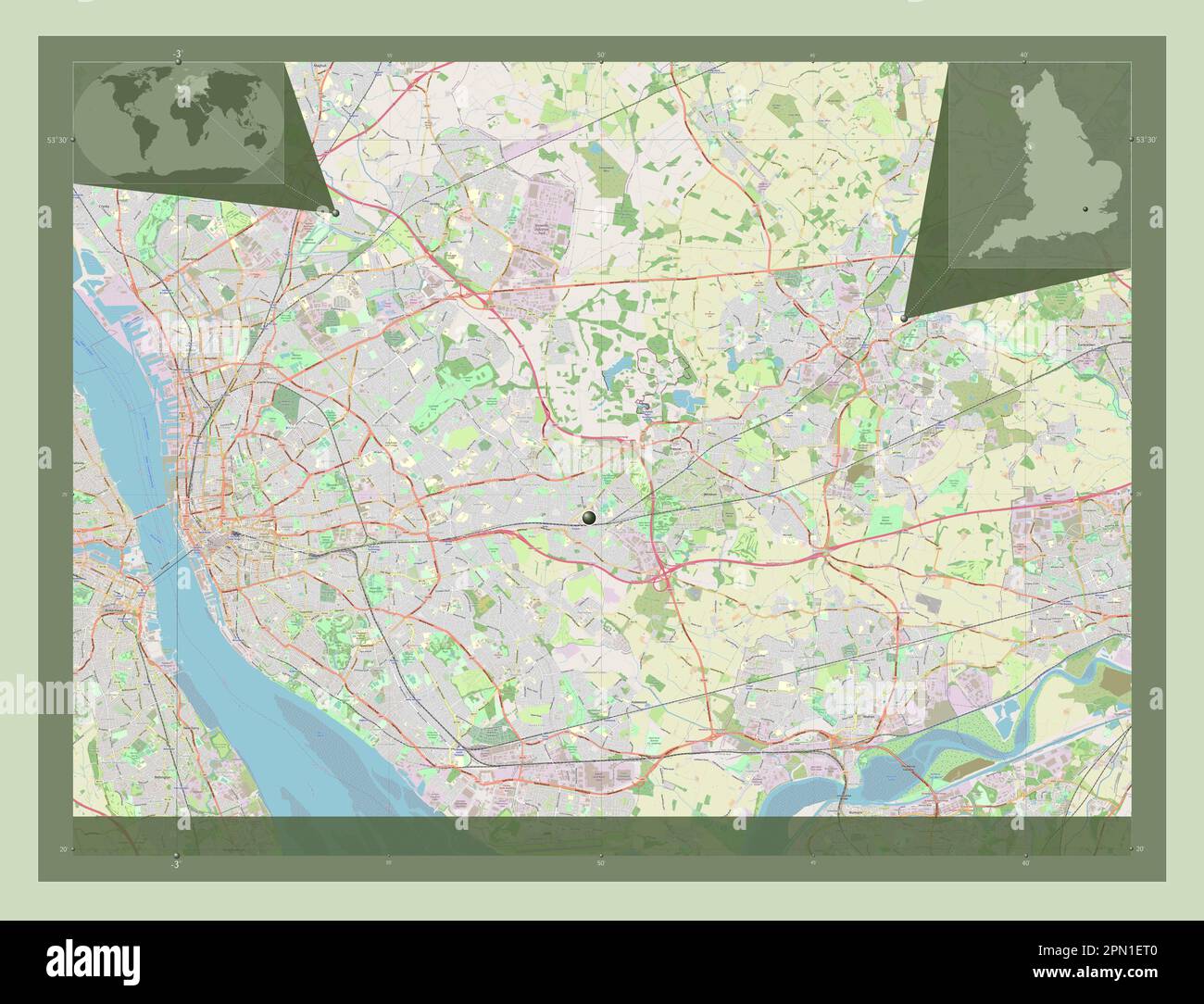 Knowsley, administrative county of England - Great Britain. Open Street Map. Corner auxiliary ...