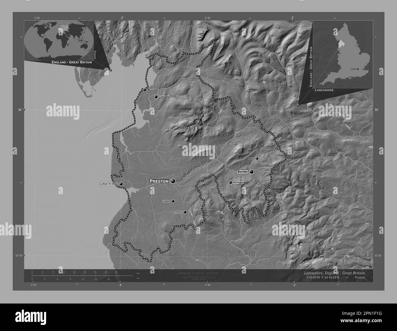 Lancashire, administrative county of England - Great Britain. Bilevel ...