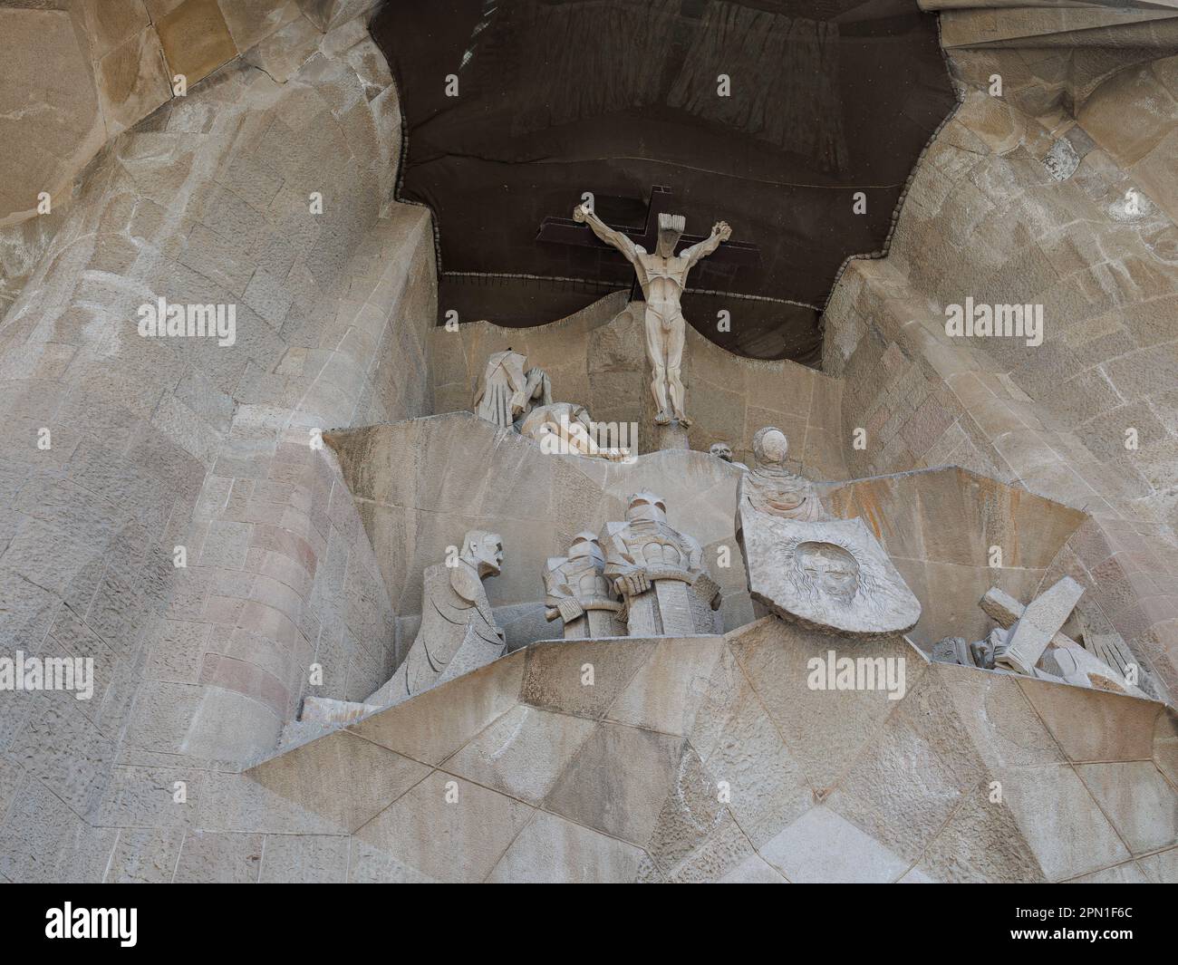 The statues on the Outer Facade of the Basilica of the Sagrada Familia, Barcelona, Spain ...