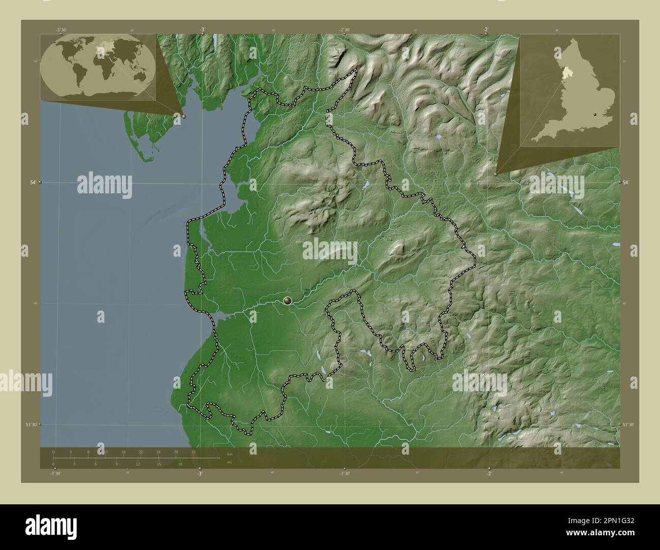 Lancashire, administrative county of England - Great Britain. Elevation ...