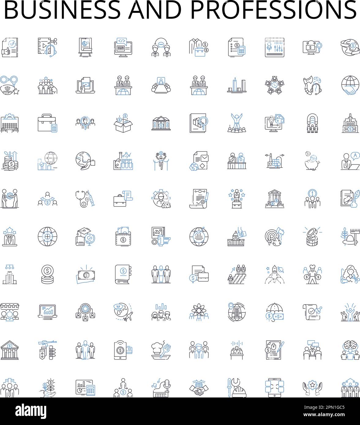 Business and professions outline icons collection. Management ...