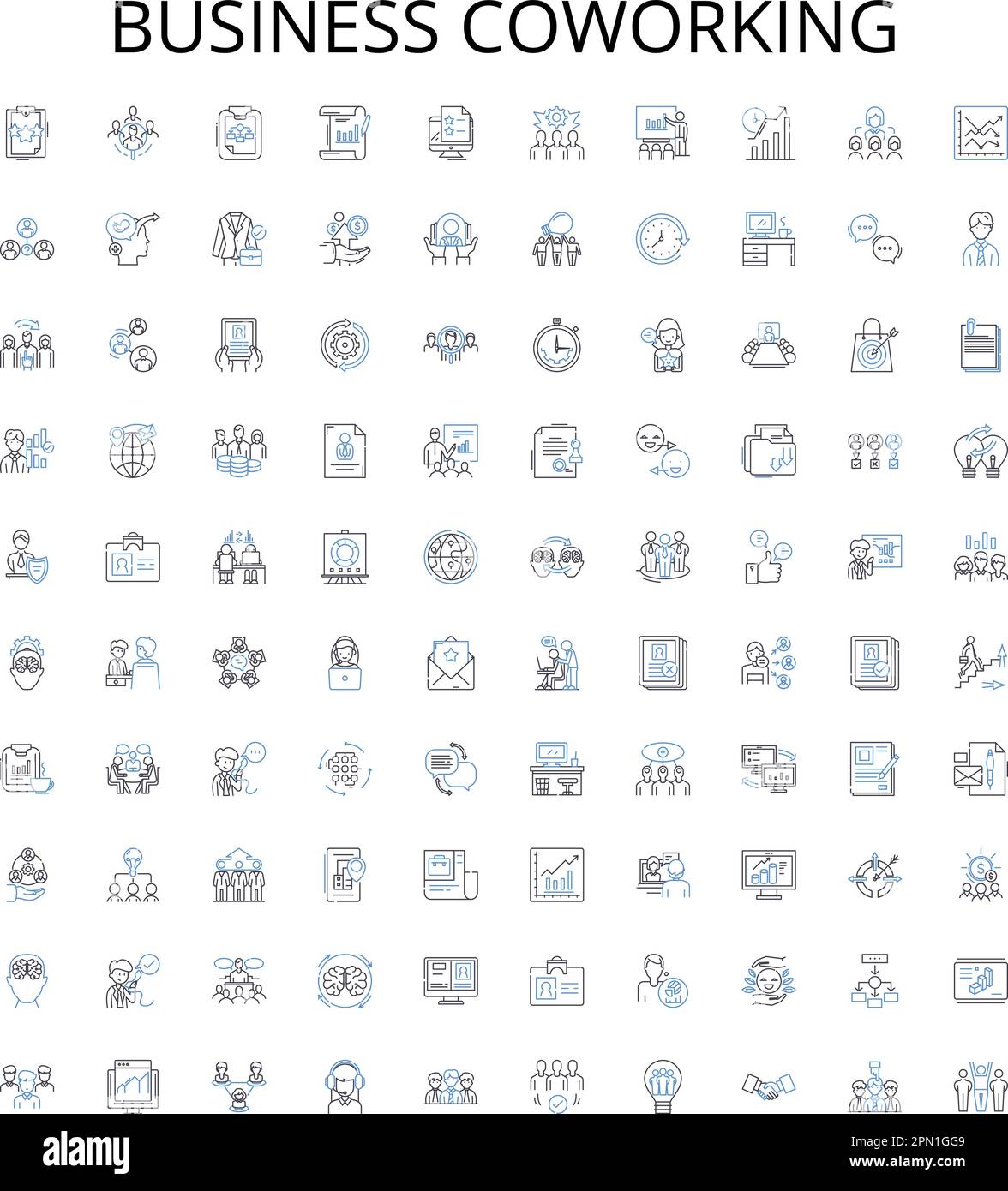 Business coworking outline icons collection. Co-working, Business, Office, Shared, Networking ...