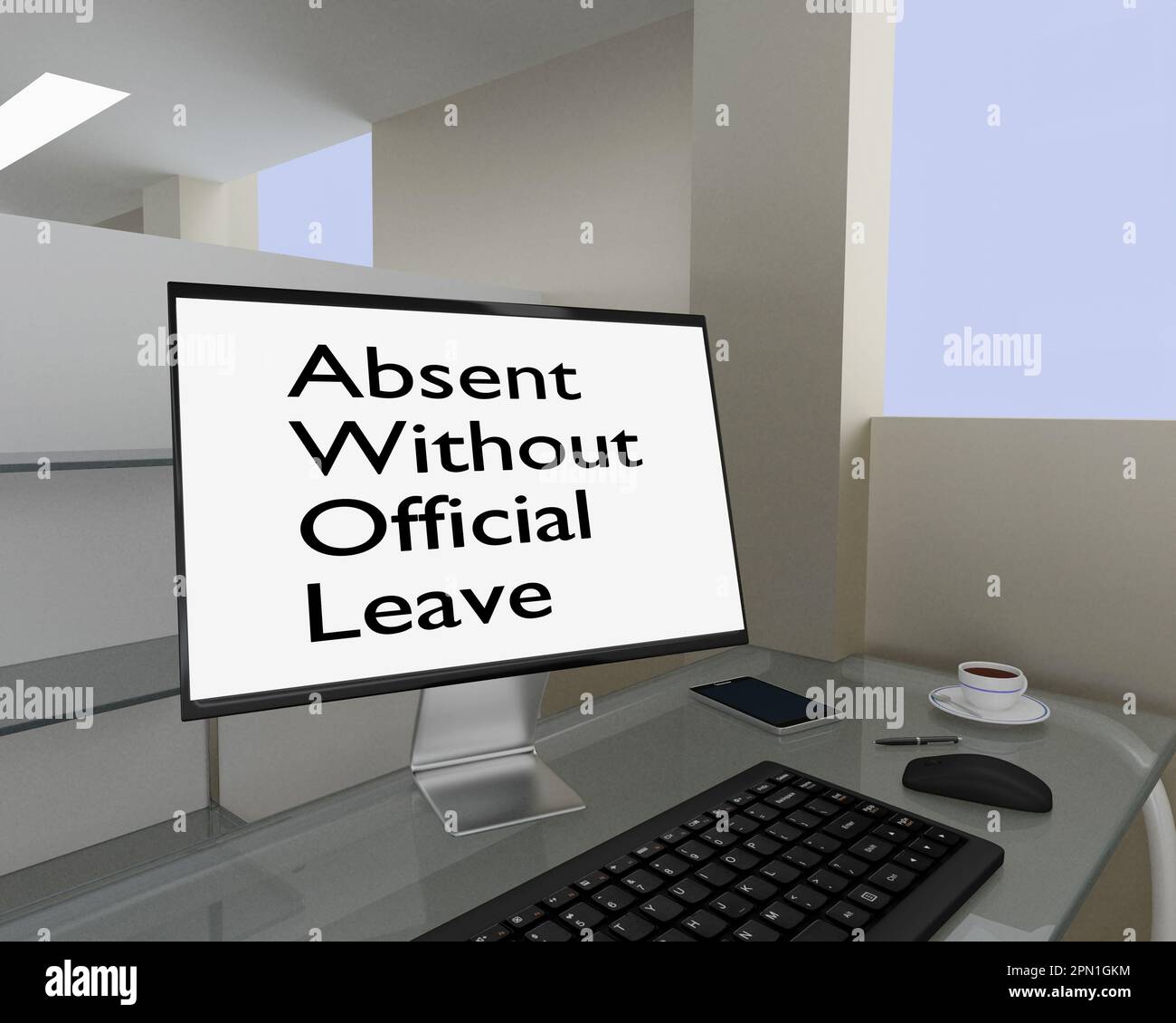 3d illustration of a personal work station, with the script Absent ...