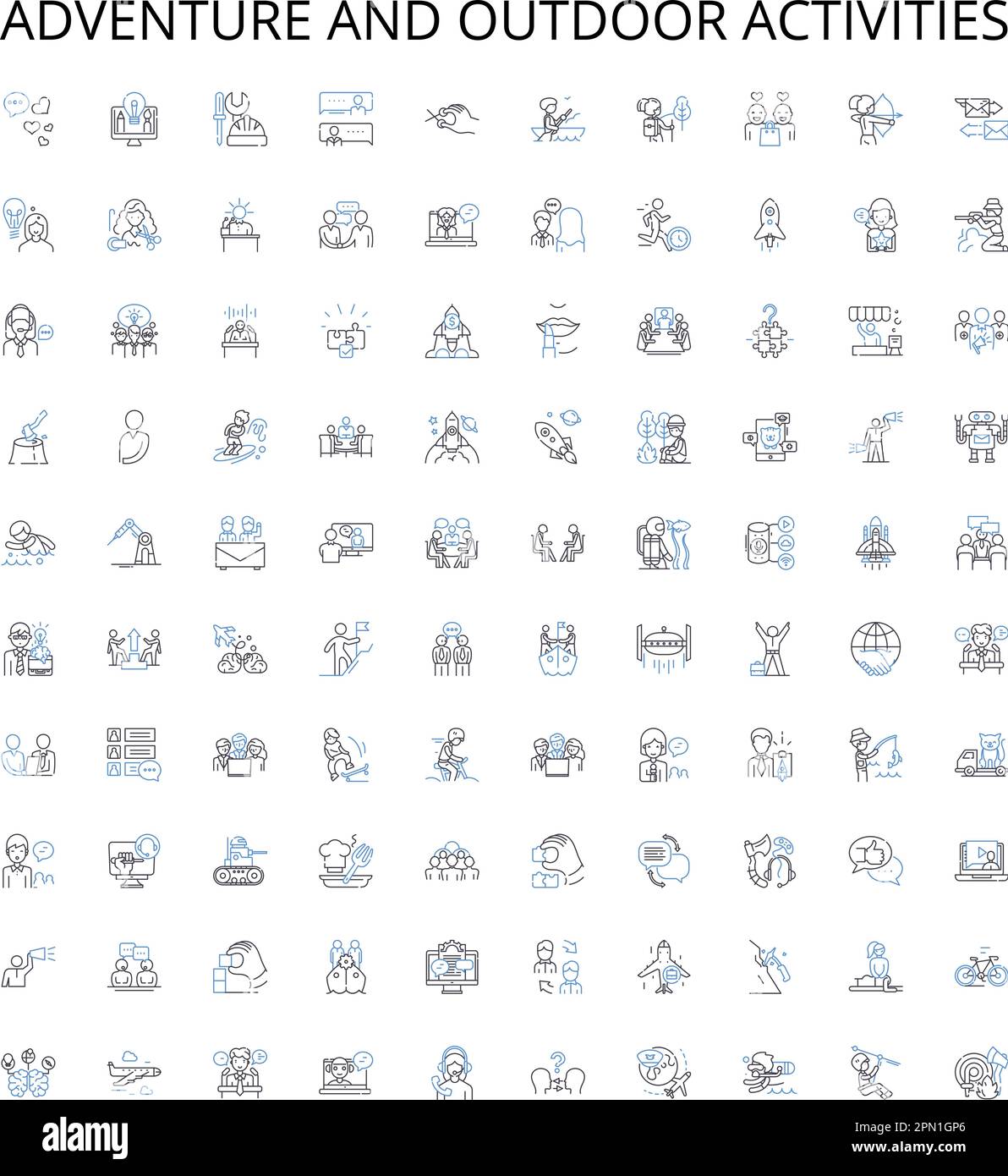 Adventure and outdoor activities outline icons collection. Hiking ...