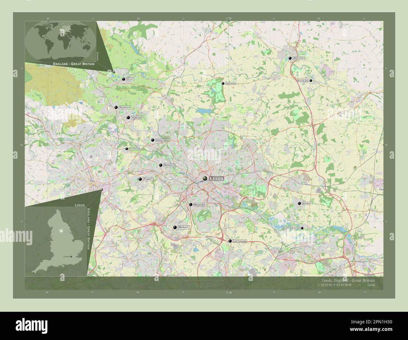 Leeds, administrative county of England - Great Britain. Open Street ...
