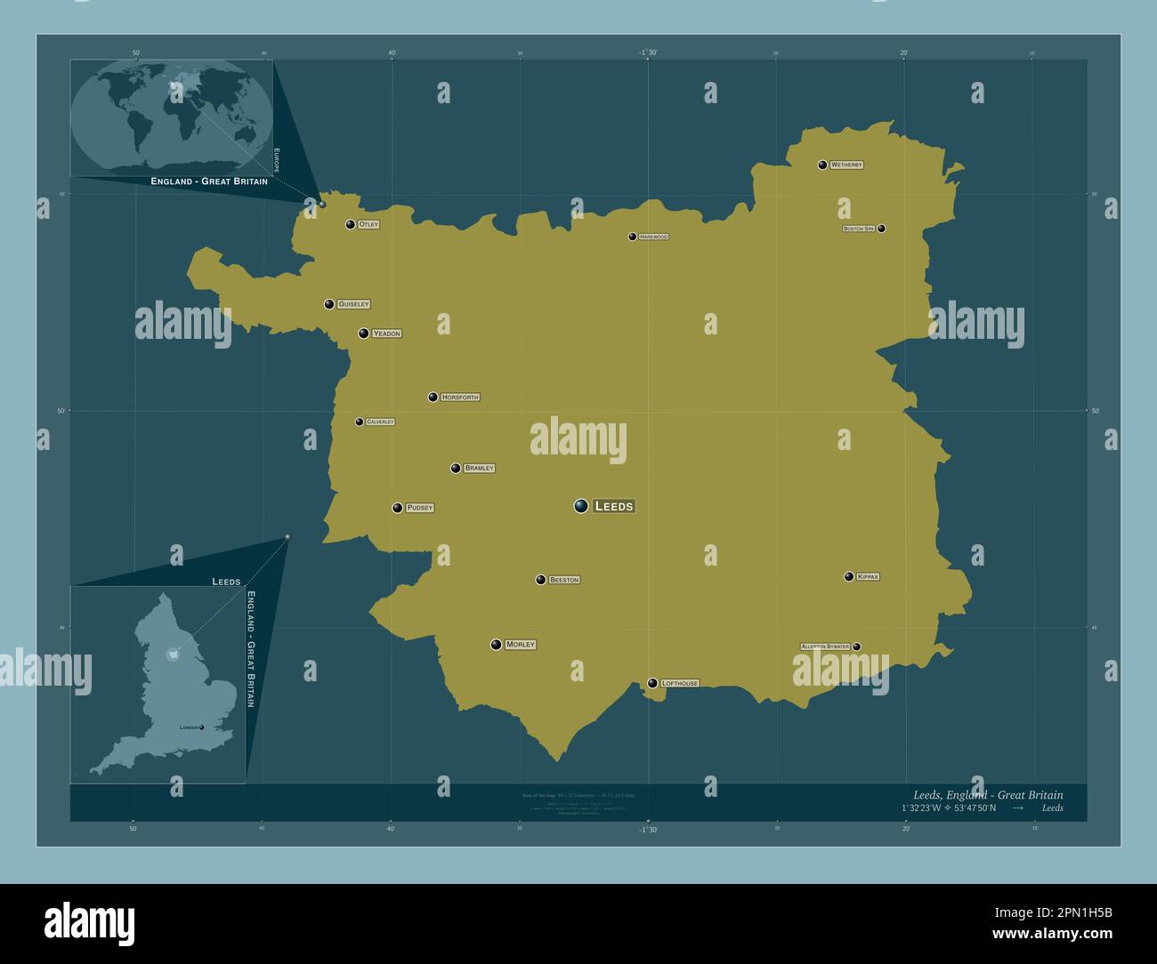 Leeds, administrative county of England - Great Britain. Solid color ...
