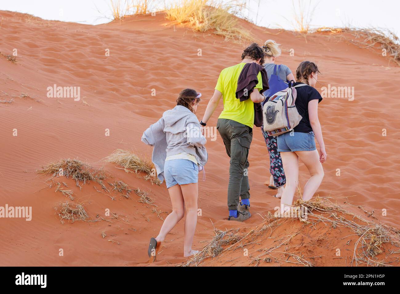 Four people walking in the sand dunes, Namibia Stock Photo - Alamy