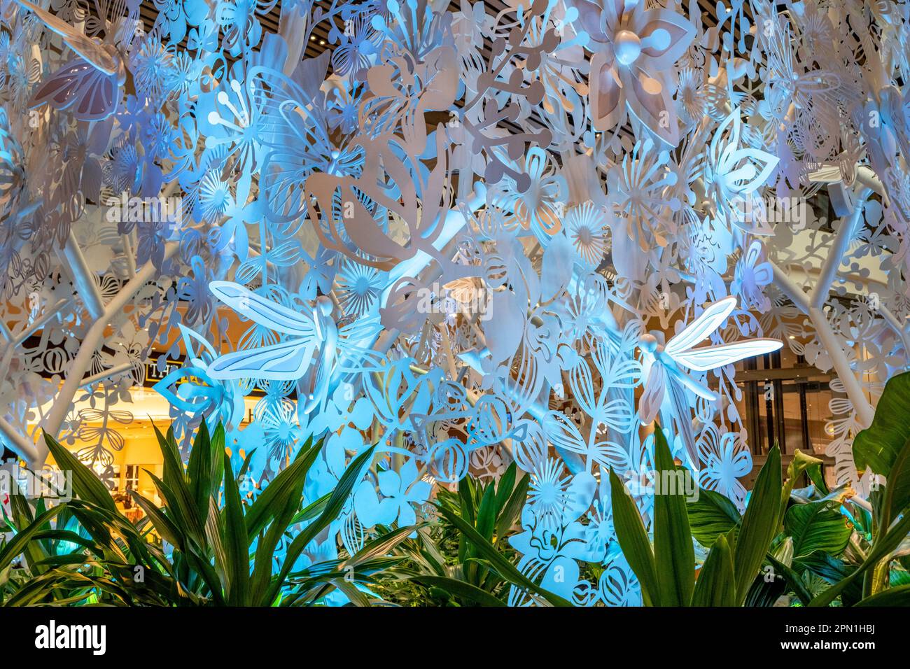 Colorful steel sculpture in a departure terminal at Changi ...
