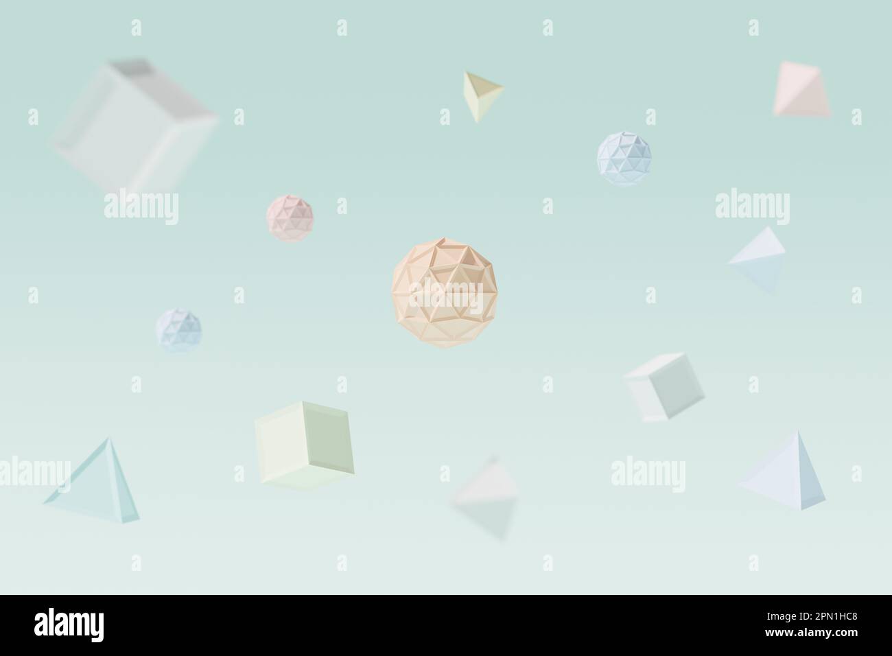 Abstract geometric shapes floating in the air, 3d rendering. Pastel ...
