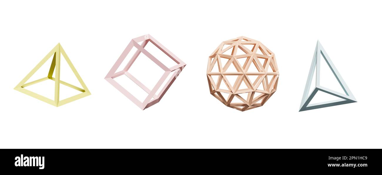 Abstract geometric shapes in isolated background, 3d rendering. Pastel ...