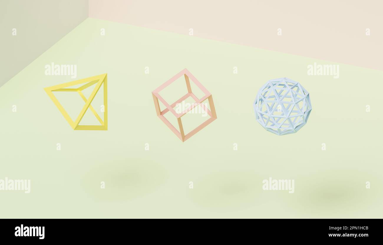 Abstract geometric shapes in patel background, 3d rendering. yellow ...