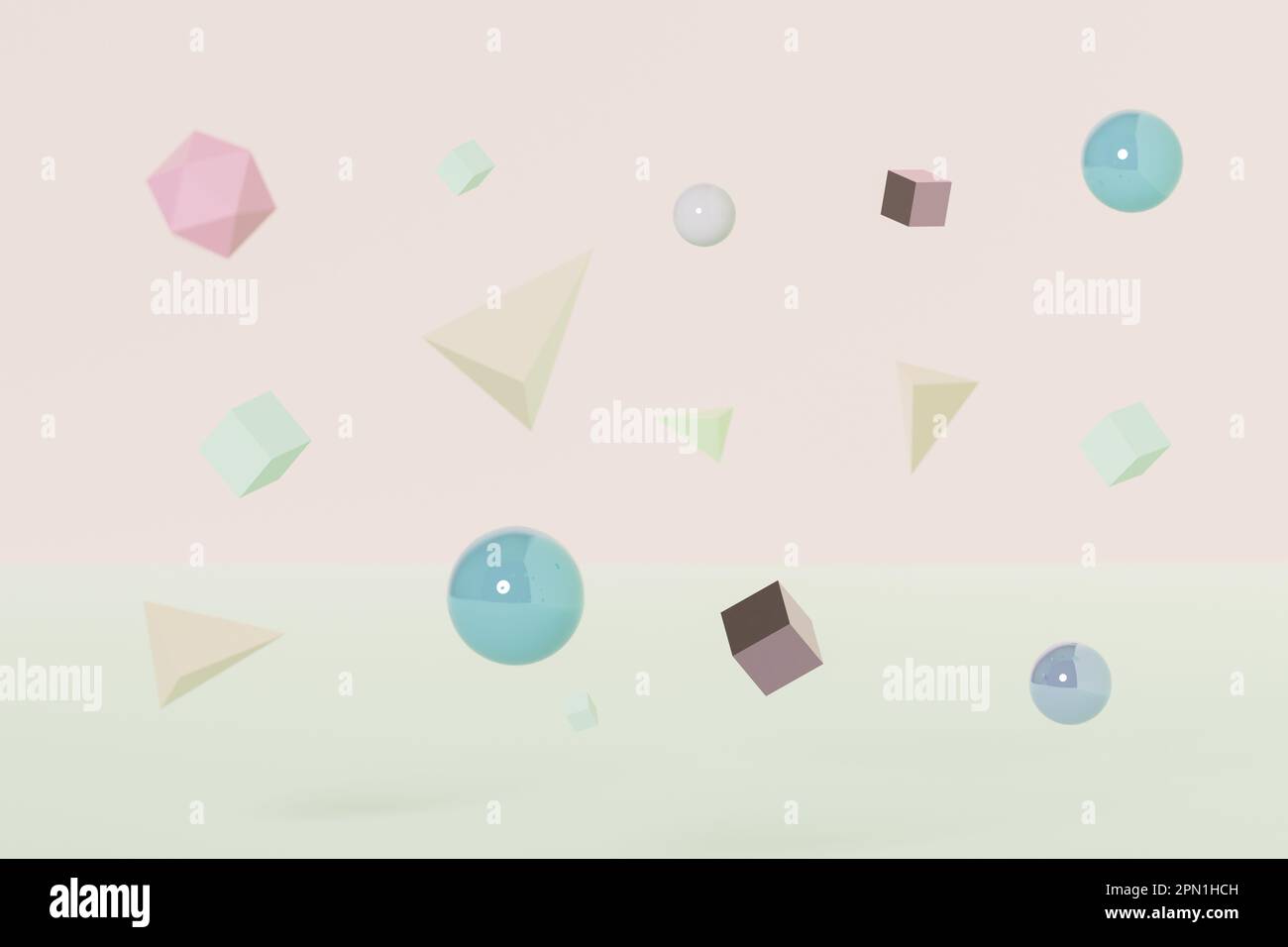 Abstract geometric shapes floating in the air, 3d rendering. Pastel ...