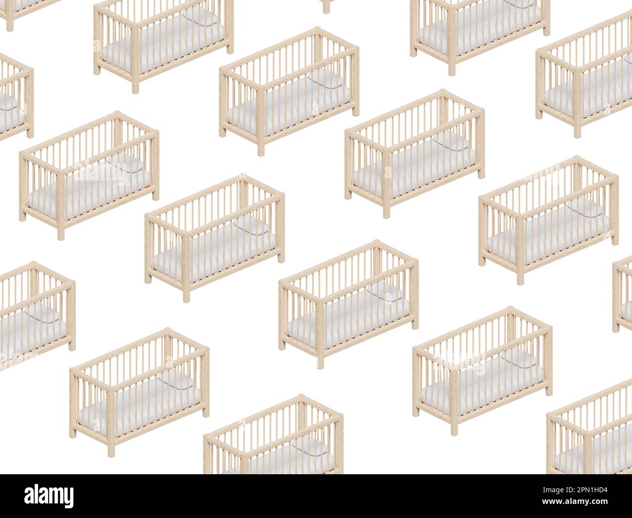 Numerous cribs against isolated background, 3d rendering. Demographics ...