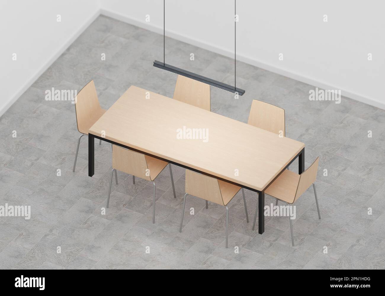 Conference room or a compact classroom, 3d rendering. Overhead shot of ...