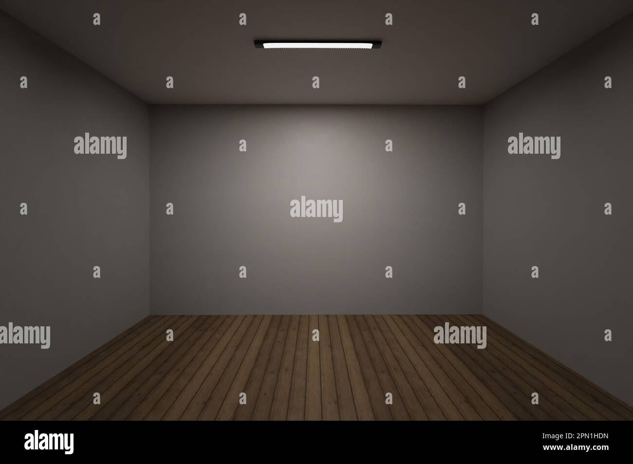 Empty room with grey walls and wood floor, 3d rendering. Mockup of a ...
