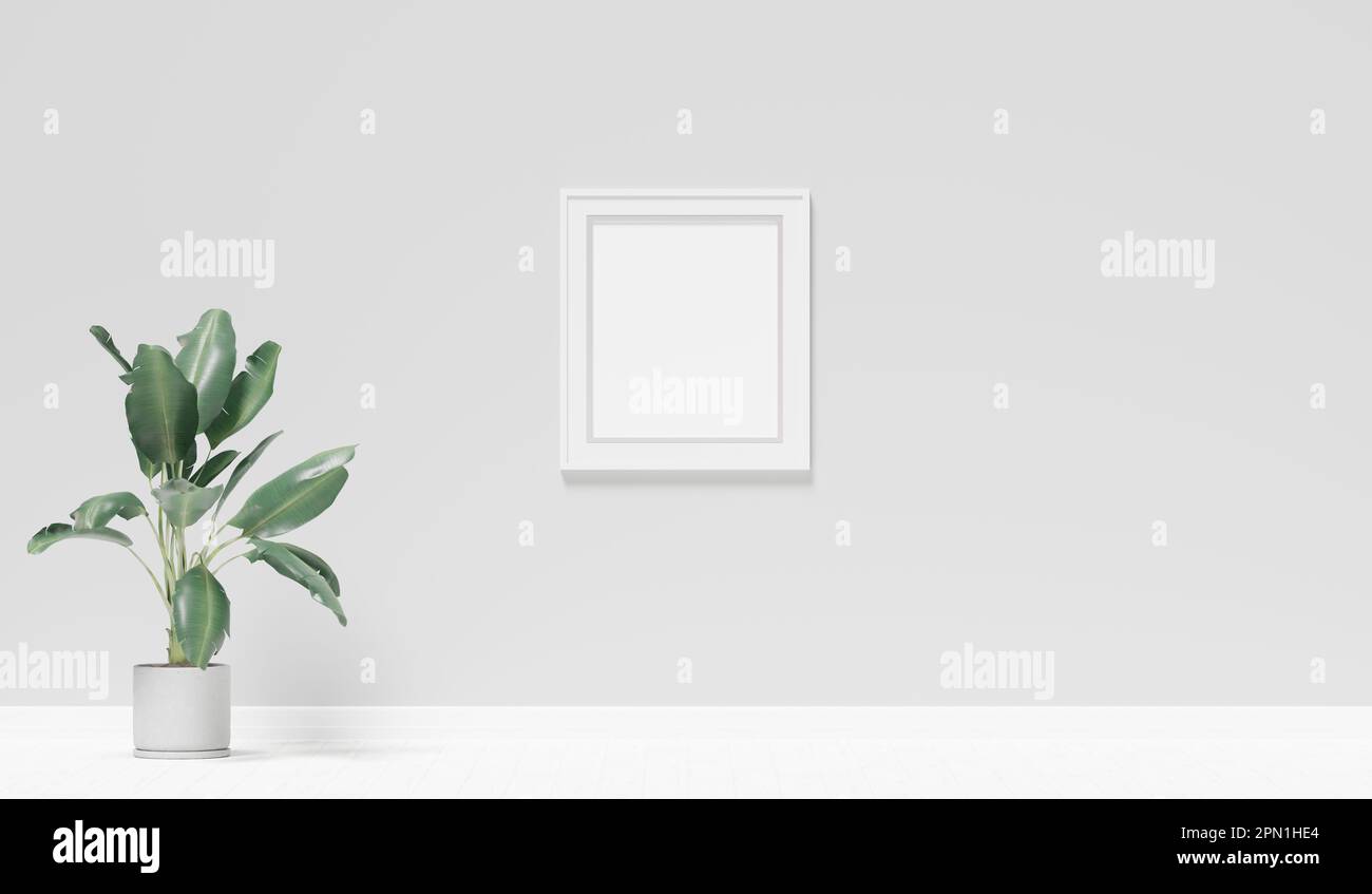 Mockup of a generic room with grey wall, white floor, empty picture ...