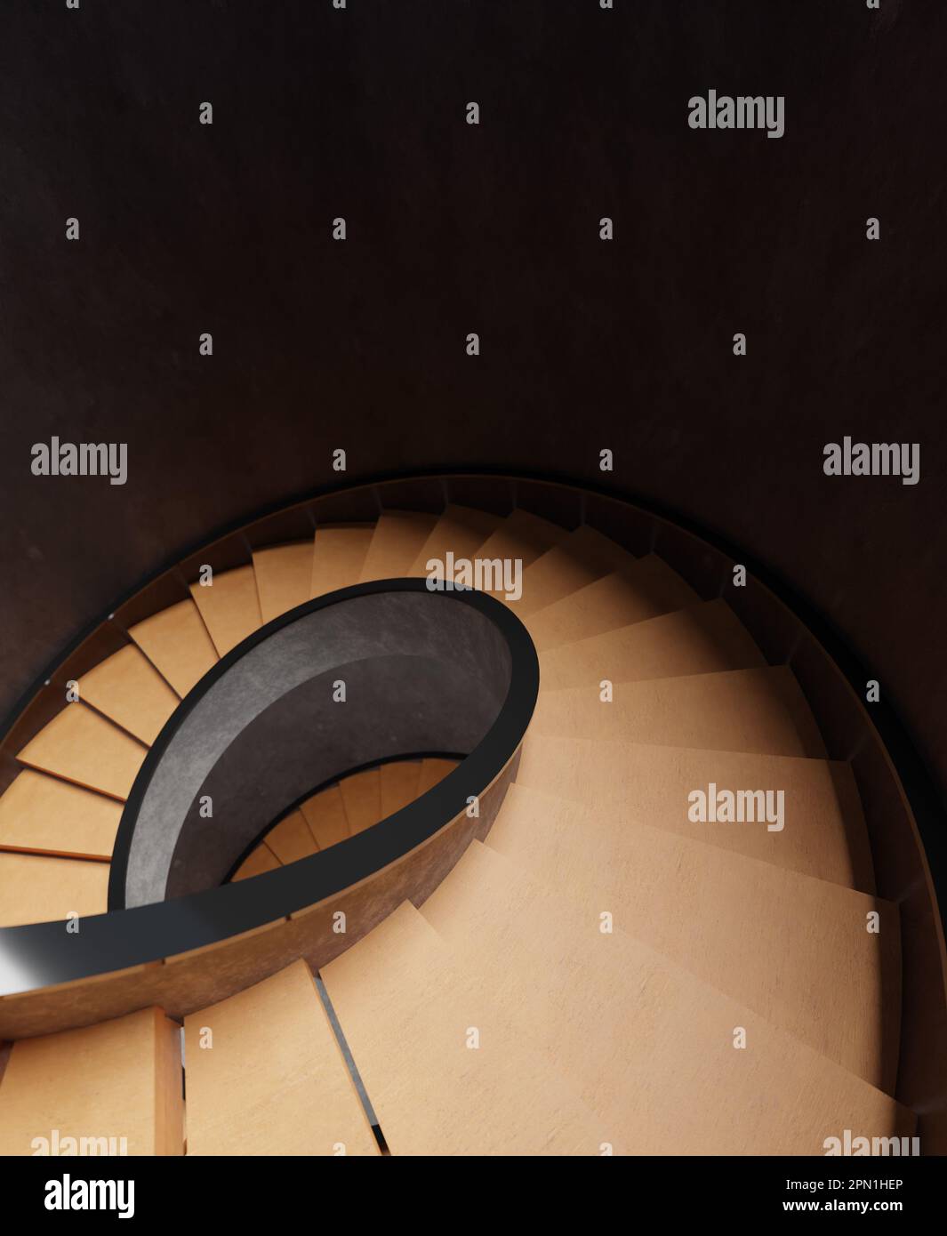 Spiral staircase top view, 3d rendering. Digital illustration of curved ...