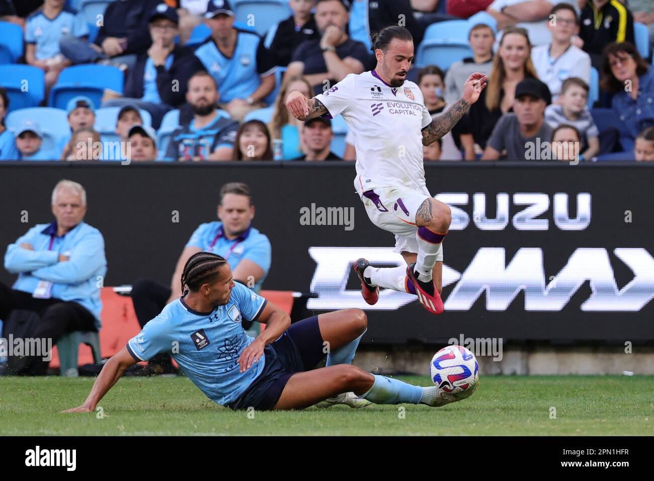 Sydney, Australia. 16th Apr, 2023. Jack Rodwell of Sydney FC tackles ...