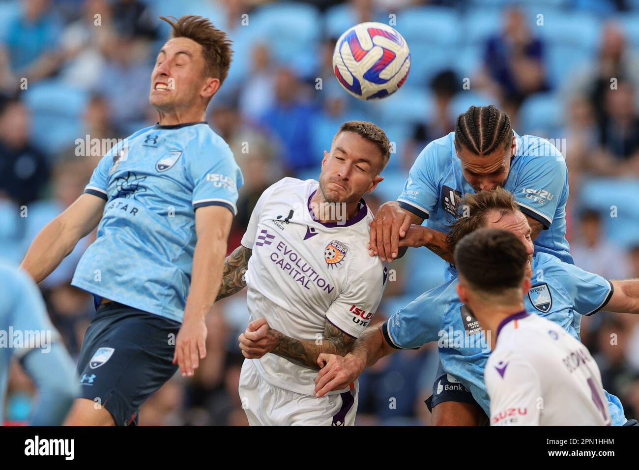 Sydney, Australia. 16th Apr, 2023. Adan Taggart of Perth Glory contests ...