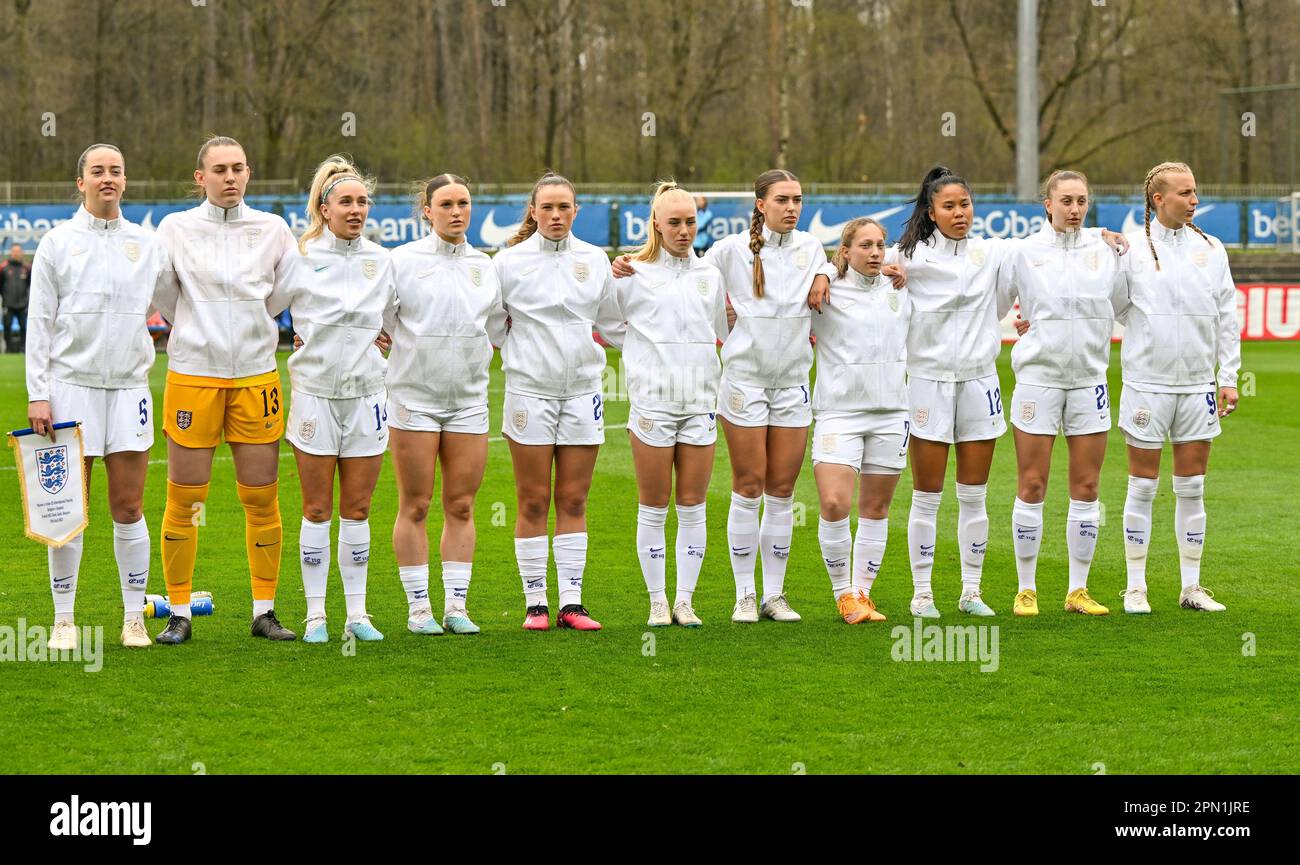 players of England with Anna Patten (5) of England, goalkeeper Lucy ...