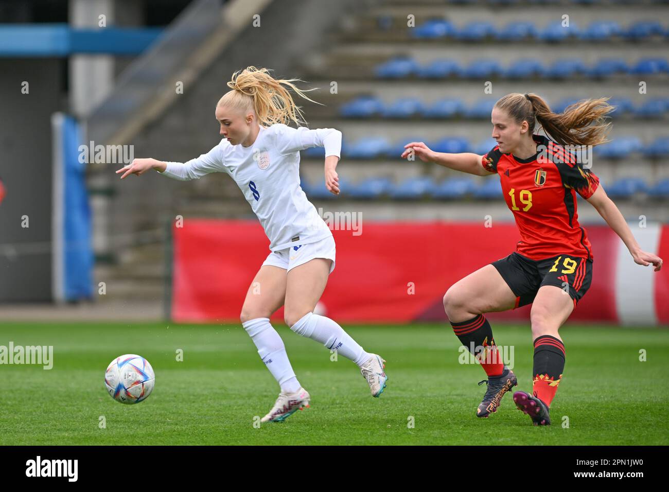 Laura Blindkilde Brown (8) of England and Lea Cordier (19) of Belgium ...